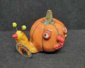 Halloween Anthropomorphic Ceramic Orange Pumpkin Snail Rattle ...