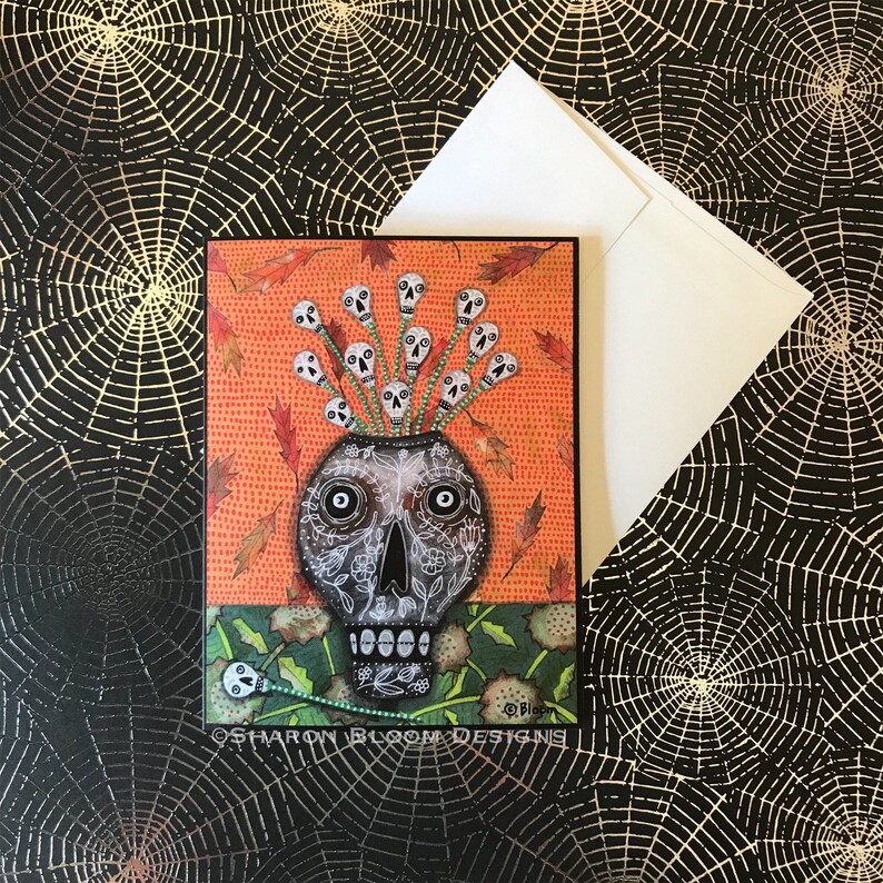 Halloween Skull Vase Skeleton Flowers Blank Note Card Painting - Etsy