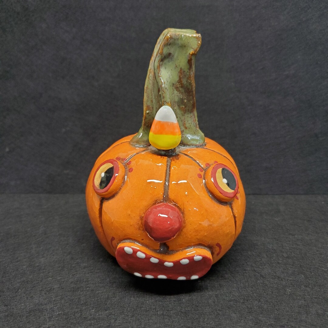 Handmade Halloween Pumpkin Rattle Noisemaker Sculpture With Ceramic ...