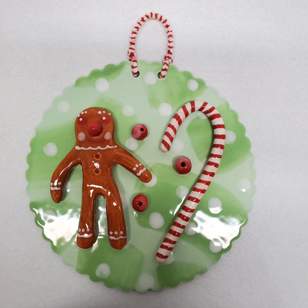 Christmas Gingerbread Man Candy Cane Wall Hanging Decoration by Sharon ...