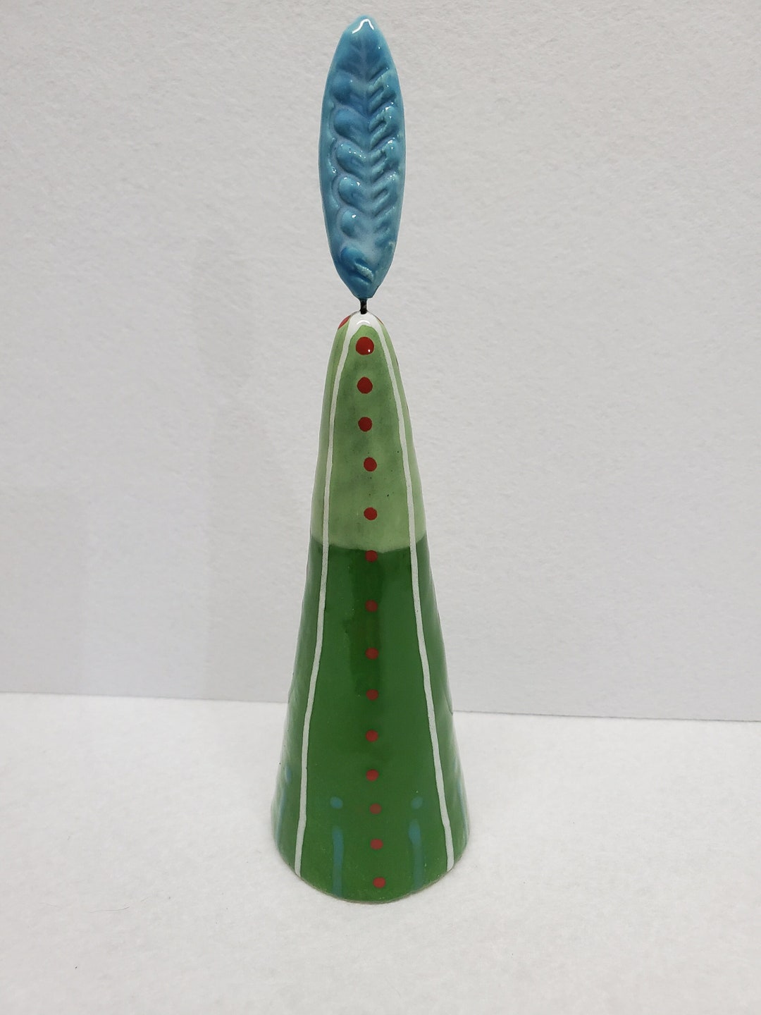 Christmas Ceramic Green With Blue Feather Tree Sculpture Decoration by ...