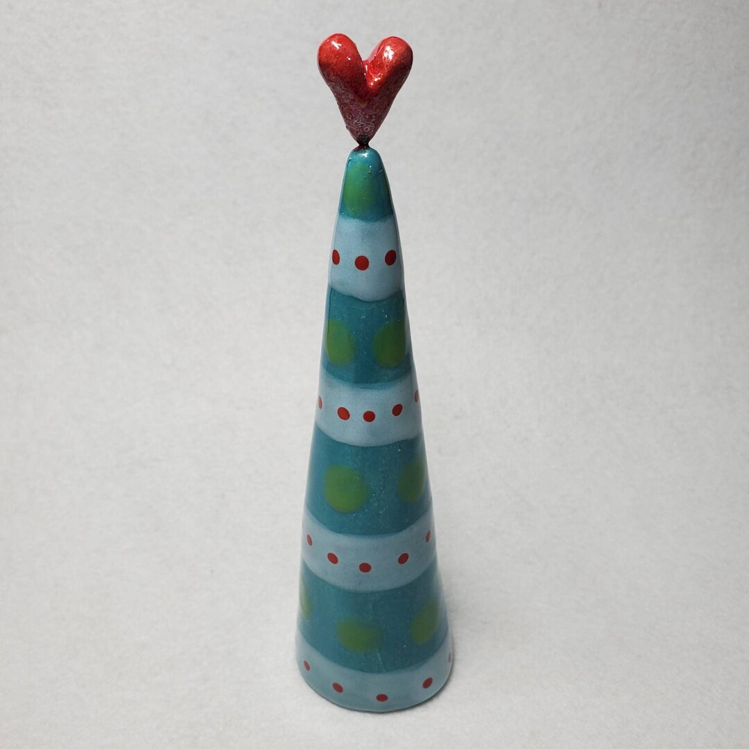 Ceramic Bright Aqua and Green Heart Tree Sculpture Decoration by Sharon ...
