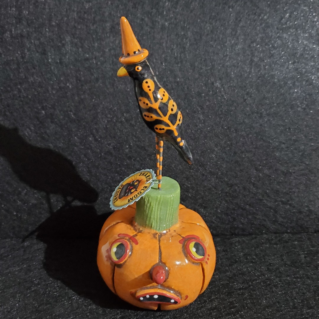 Halloween Ceramic Blackbird Crow Pumpkin Rattle Shaker Sculpture ...