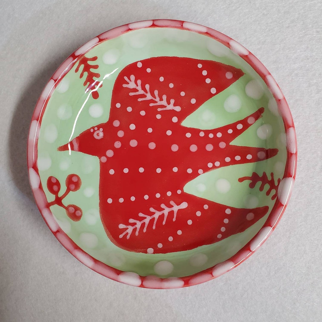 Ceramic Red Bird Folk Art Mini Dish by Sharon Bloom Designs - Etsy