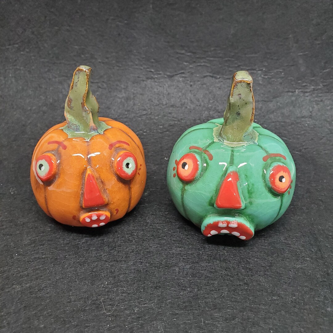 Halloween Ceramic Pumpkins Jack-o-lanterns SET OF TWO Pieces Rattles ...