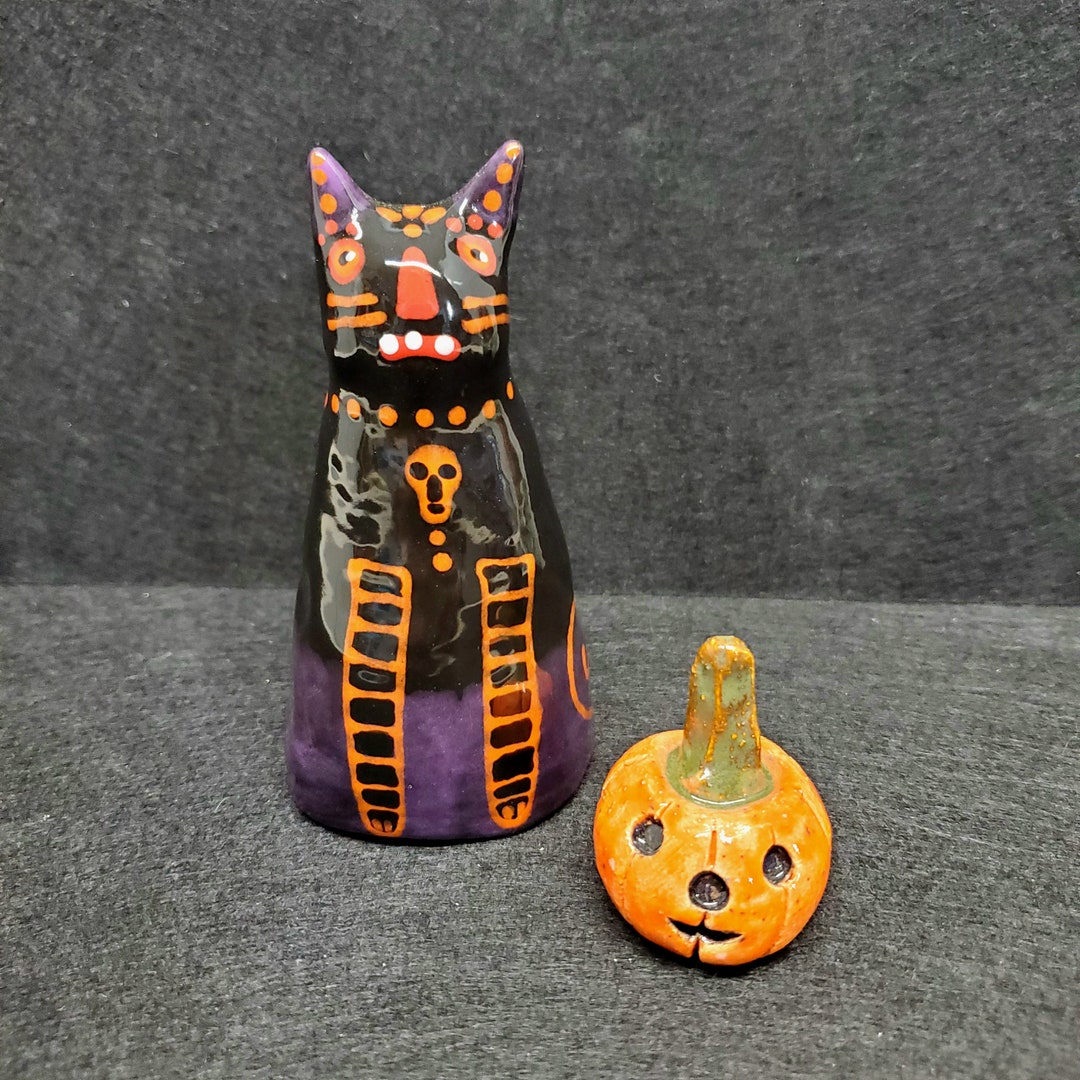 Halloween Black Cat With Jack-o-lantern SET OF 2 Sculptures - Etsy