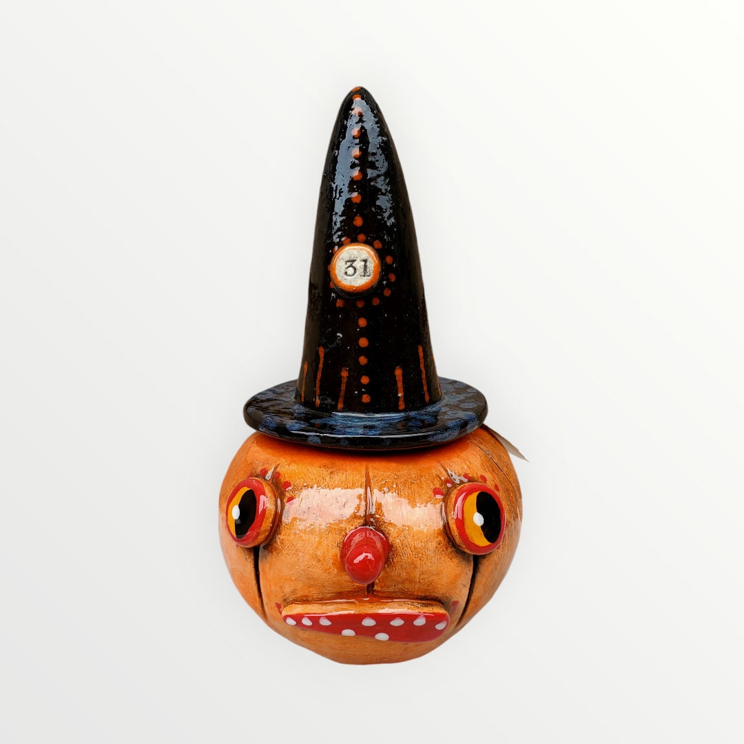 Handmade Ceramic Orange Pumpkin Rattle Noisemaker Sculpture With ...