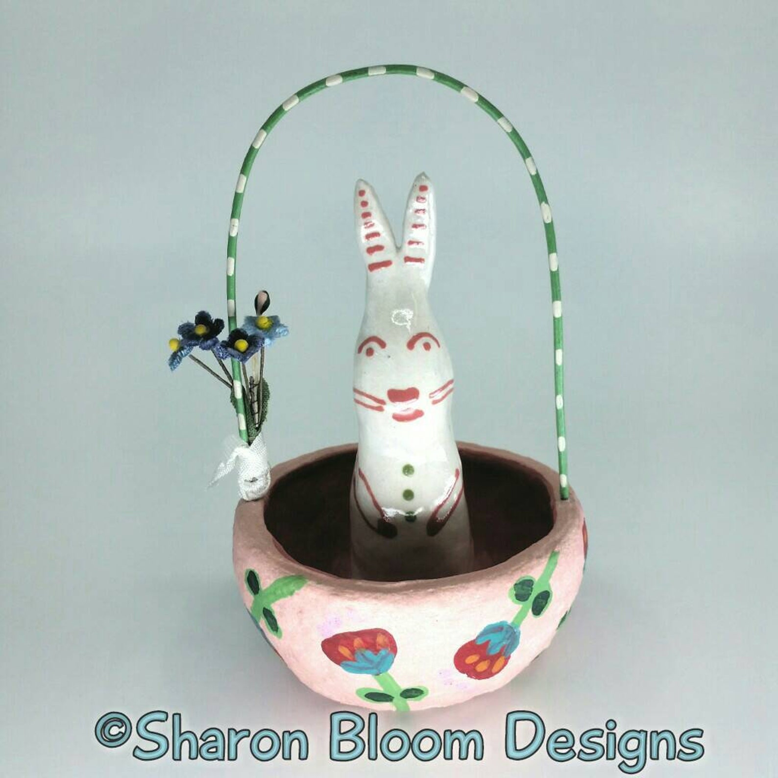 Ceramic White Bunny Rabbit Basket Sculpture Spring Easter - Etsy