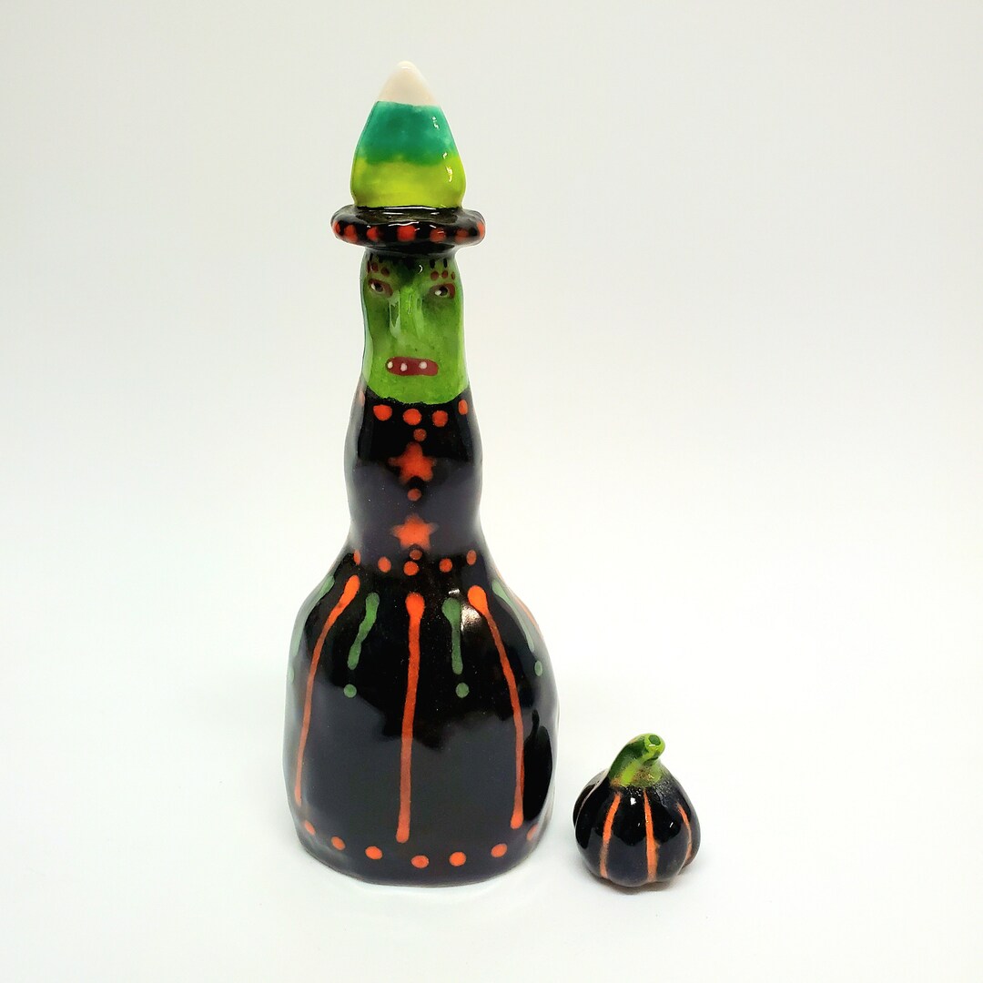 Halloween Ceramic Candy Corn Witch Pumpkin SET OF TWO Small Sculptures ...