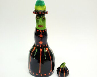 Halloween Ceramic Green Standing Witch Pumpkin Rattle - Etsy