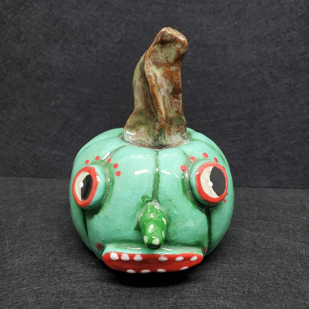 Handmade Aqua Green Halloween Ceramic Green Pumpkin Sculptural Rattle ...
