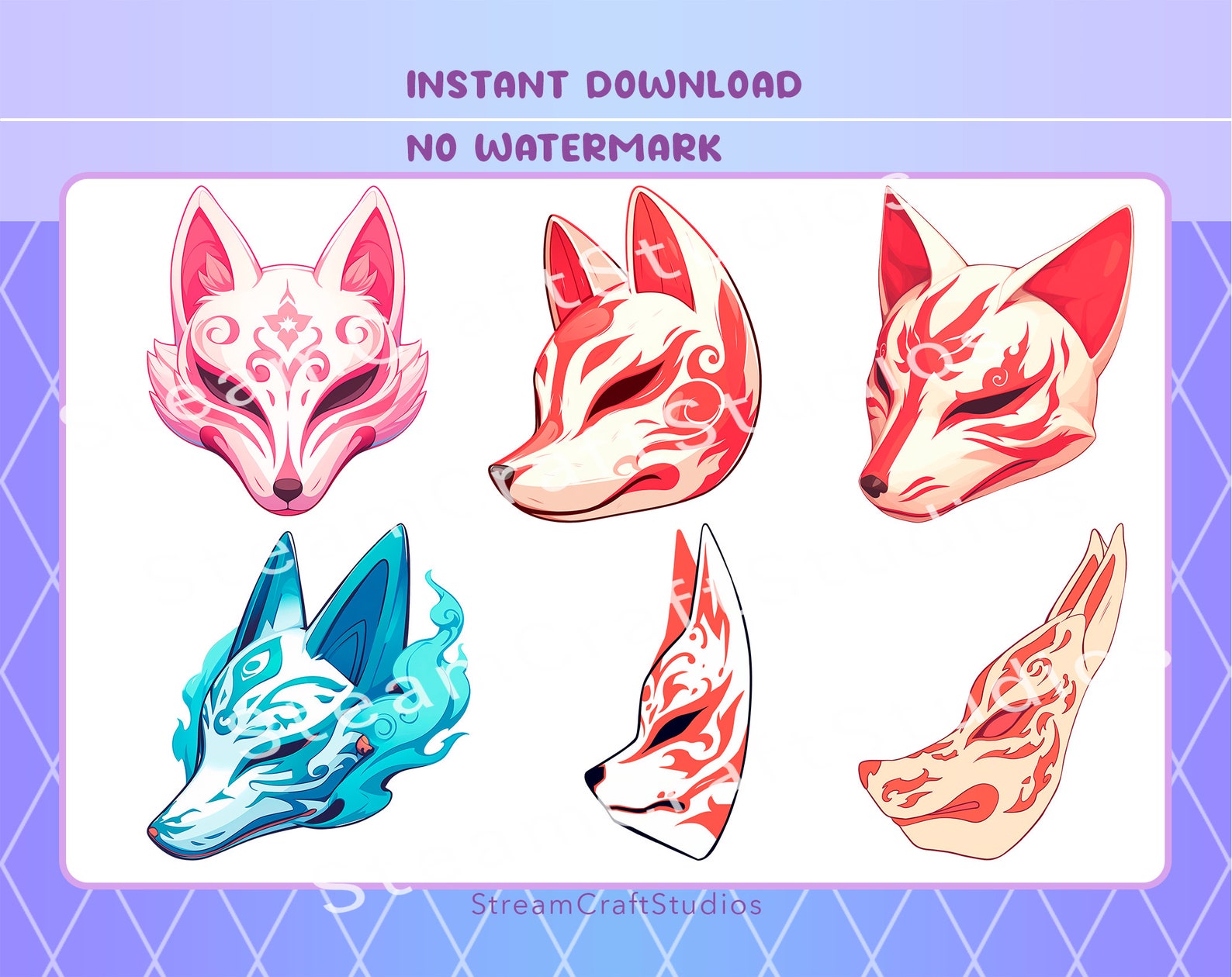 Vtuber Kitsune Mask Asset. Japanese Fox Mask for Streaming - Etsy