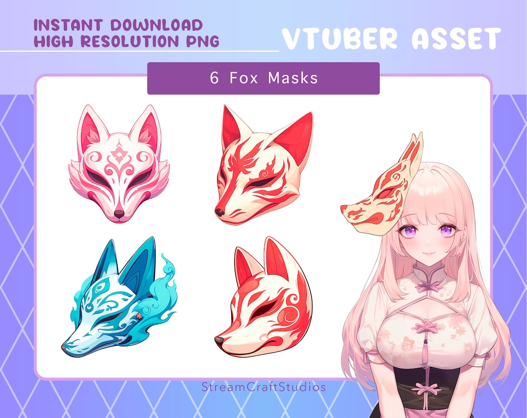 Vtuber Kitsune Mask Asset. Japanese Fox Mask for Streaming - Etsy