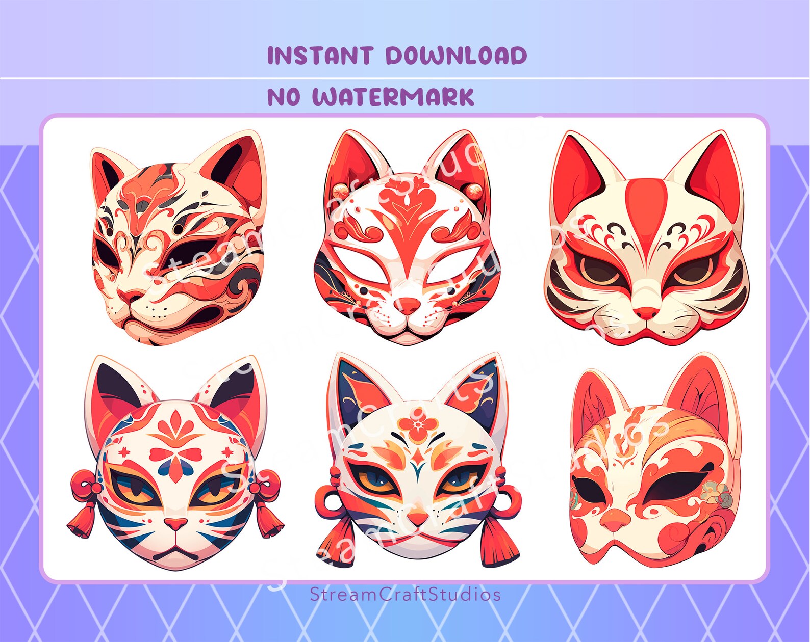 Vtuber Japanese Cat Mask Assets - Etsy