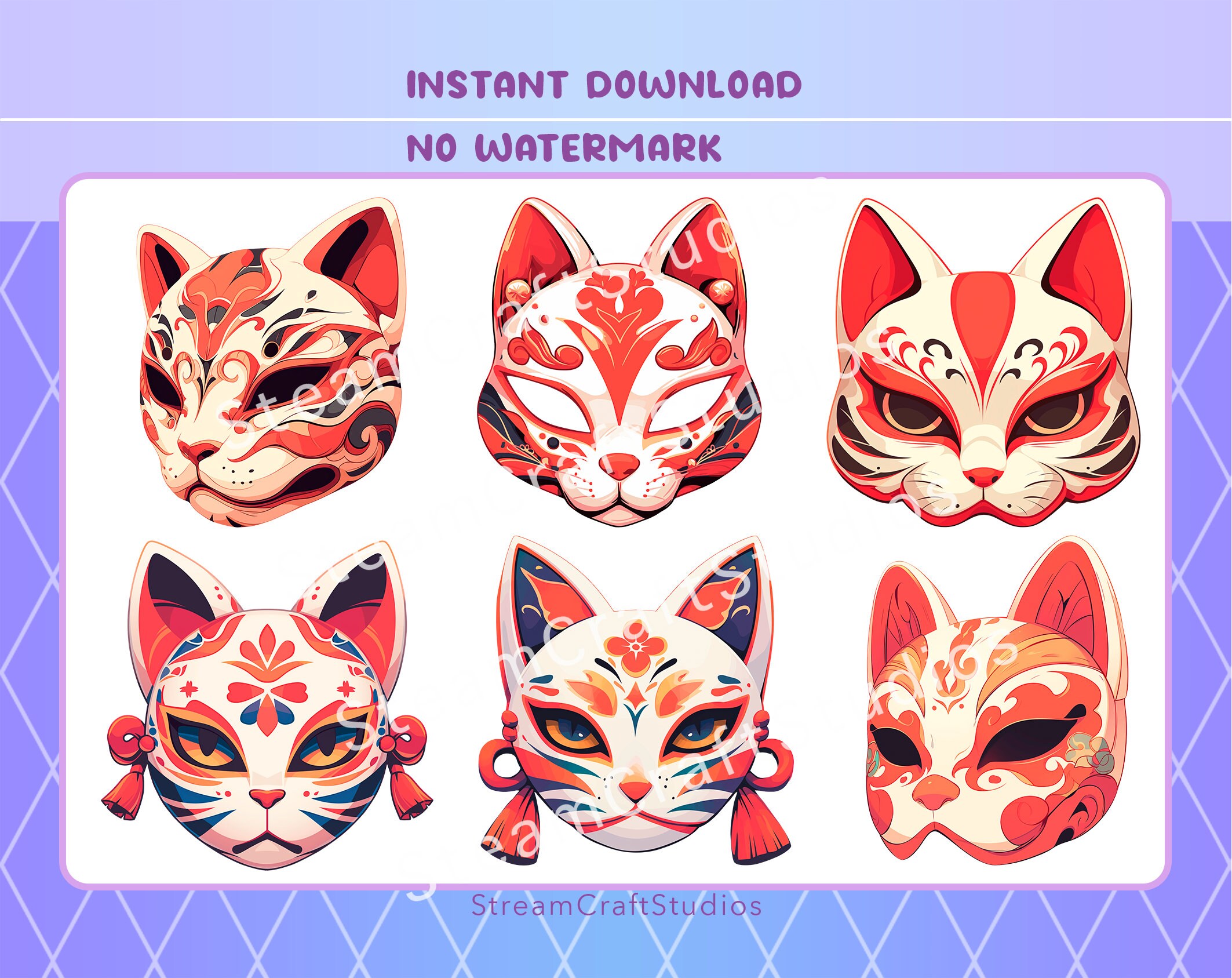 Vtuber Japanese Cat Mask Assets - Etsy