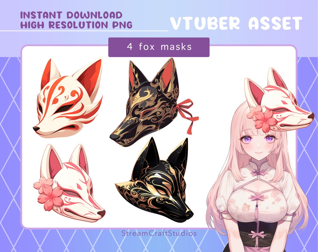 Vtuber Fox Mask Asset. Japanese Fox Mask for Streaming - Etsy