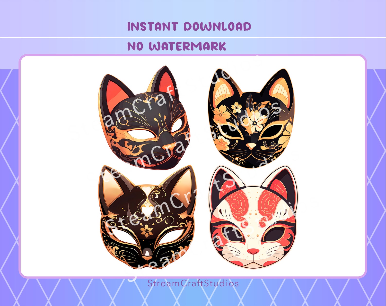 Vtuber Japanese Cat Mask Assets - Etsy