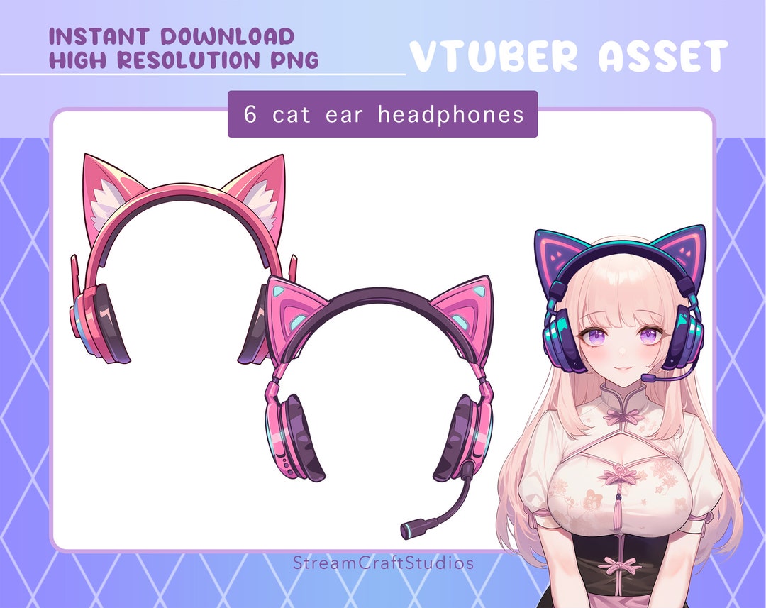 Vtuber Cat Ear Headphones Asset - Etsy