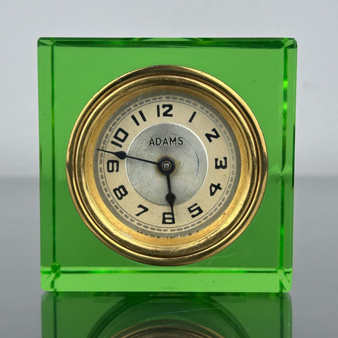 Rare Vintage Lux Uranium Glass Table Desk Clock – Made in Usa/japan ...