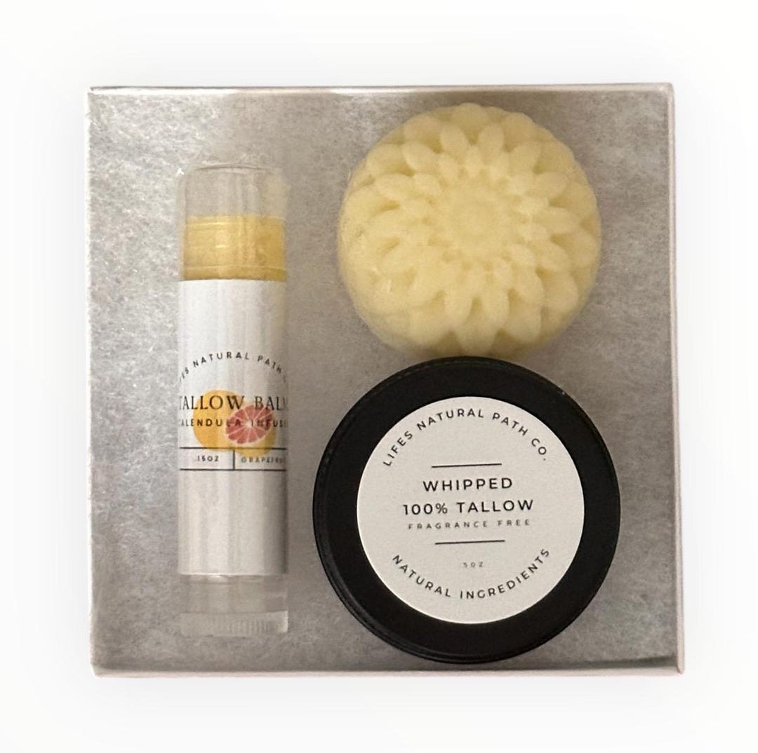 Tallow Moisturizing Cream, Tallow Lip Balm, Tallow Soap Bar, Grass Fed ...