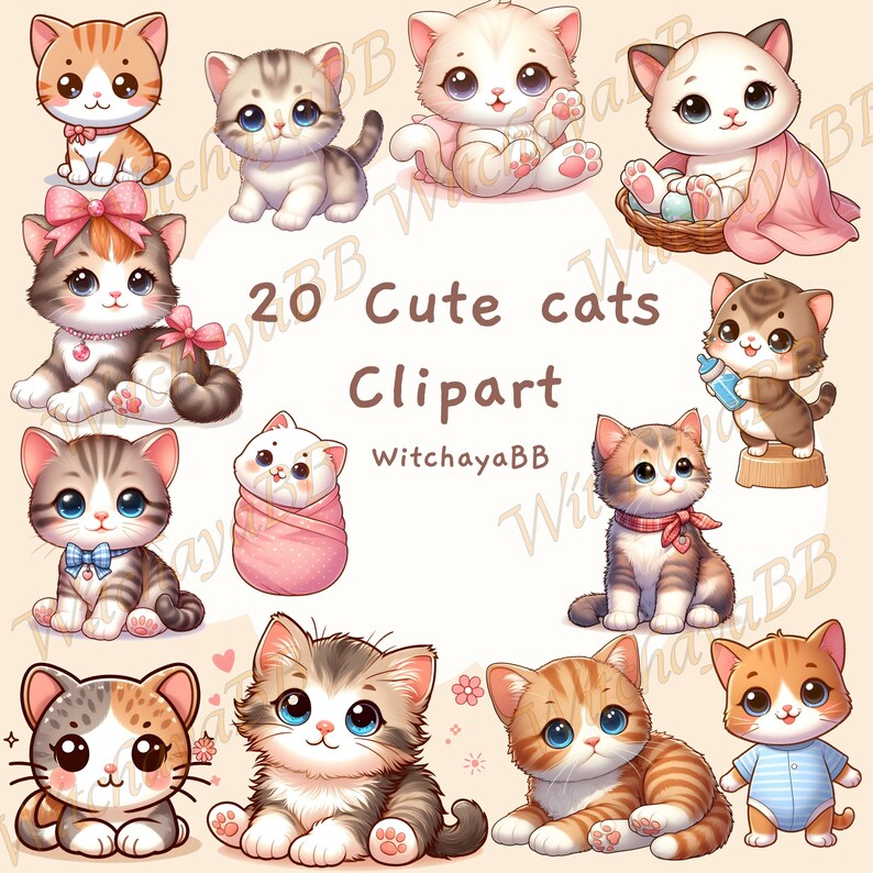 Cat Clipart 20 PNG Cat Clip Art Cat Clipart Bundle Bundle Cat Graphics ...