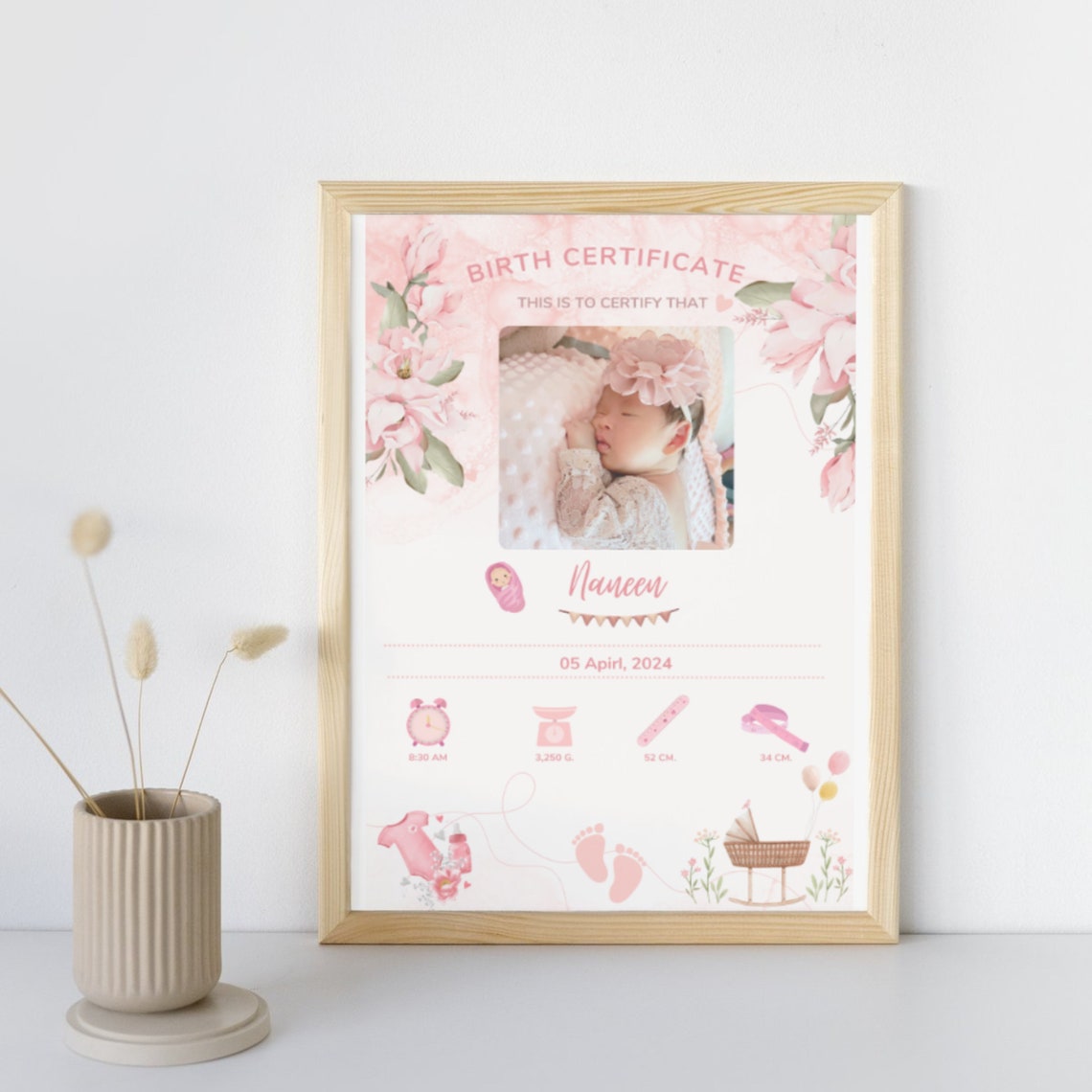 New Baby Gift, Printable Decorative Birth Stats Sign, Personalized ...
