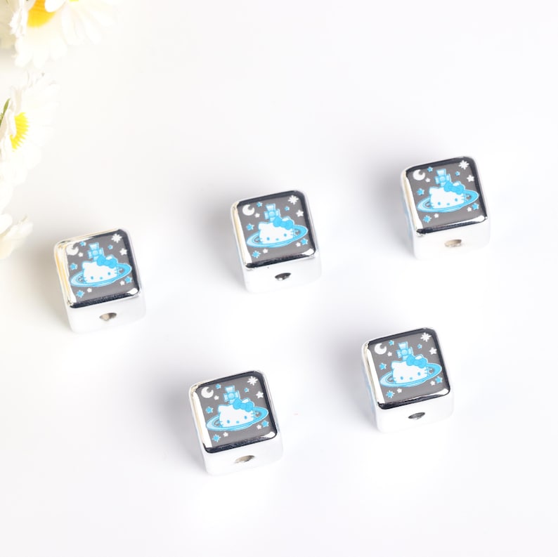 Cute Cartoon Kitten Print Loose Beads, Kitten Bead Chunky Acrylic ...
