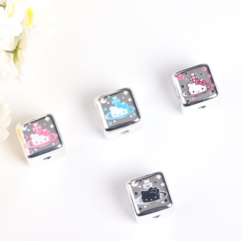 Cute Cartoon Kitten Print Loose Beads, Kitten Bead Chunky Acrylic ...
