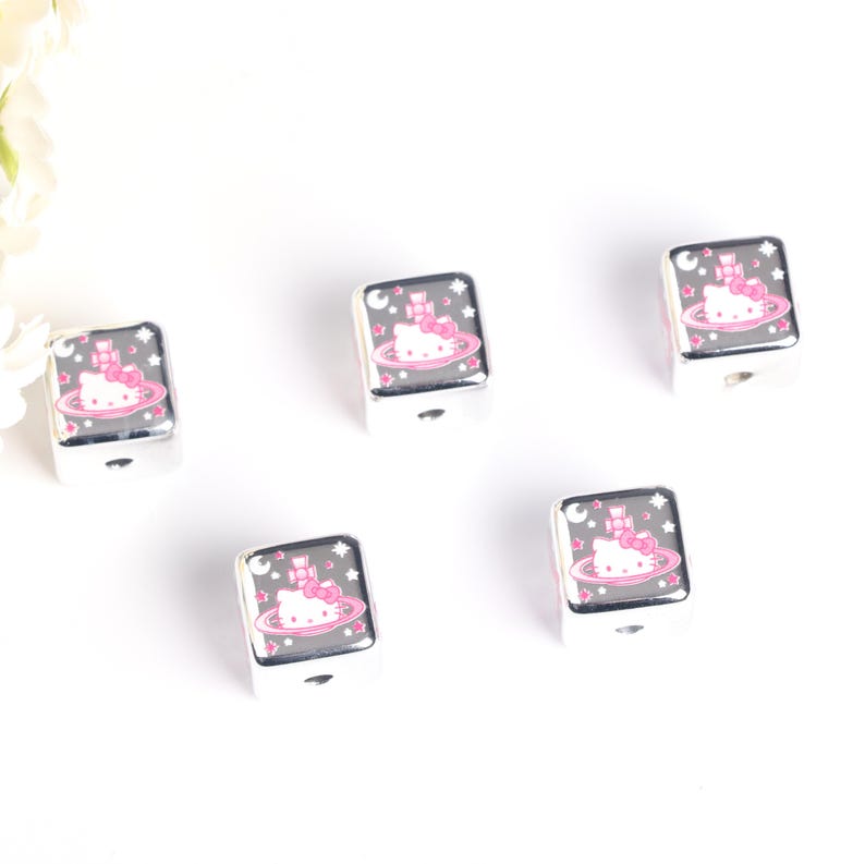 Cute Cartoon Kitten Print Loose Beads, Kitten Bead Chunky Acrylic ...