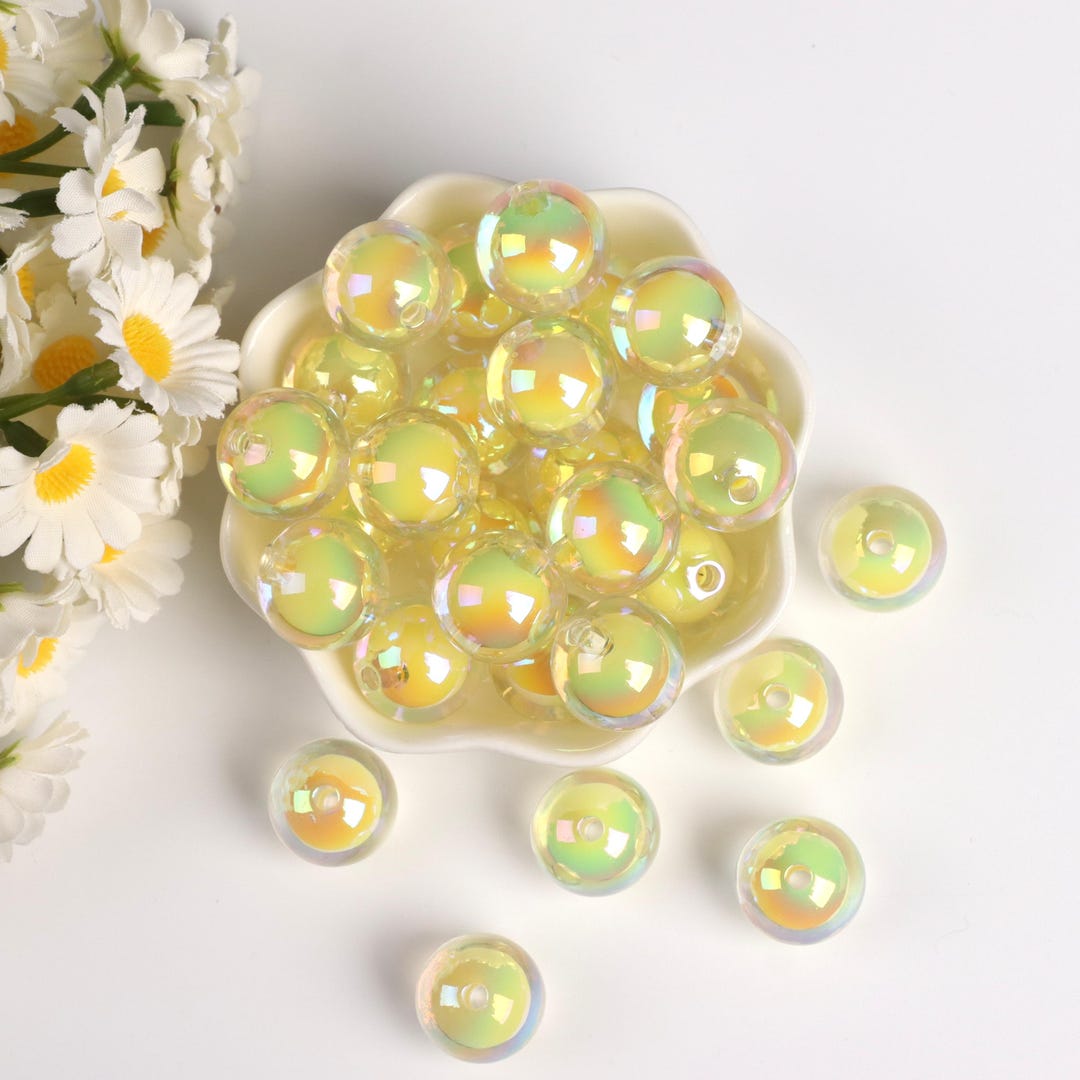 Shiny Yellow Round Beads, Acrylic Beads in Beads, Handmade Beading ...