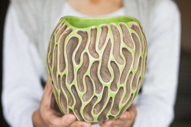 Green Vase House Warming Gift Woodland Decor Large Vase Ceramic Vase ...
