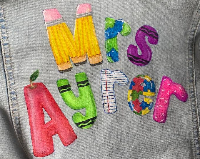 Custom Teacher Font Painted Jean Jacket - Etsy