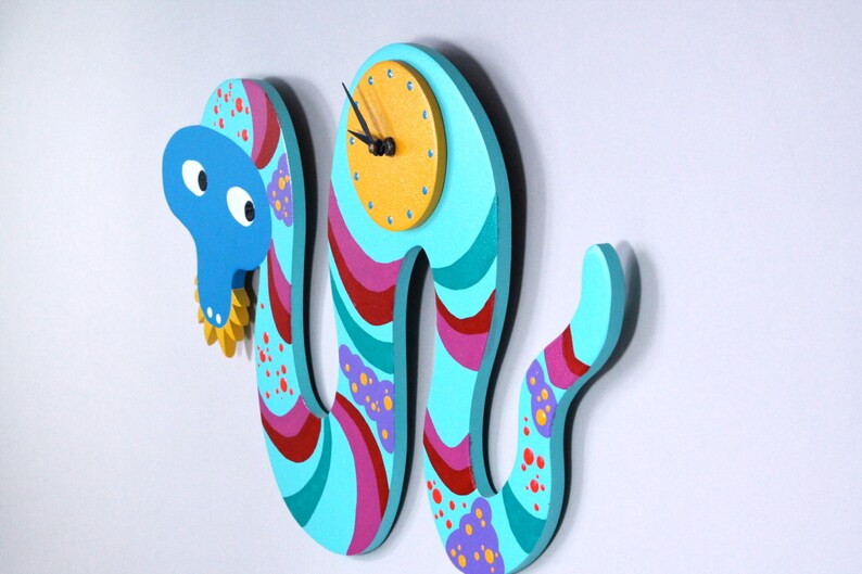 Original Aqua Snake Clock, Pop Art Snake Wall Decor, Snake Wall Clock ...