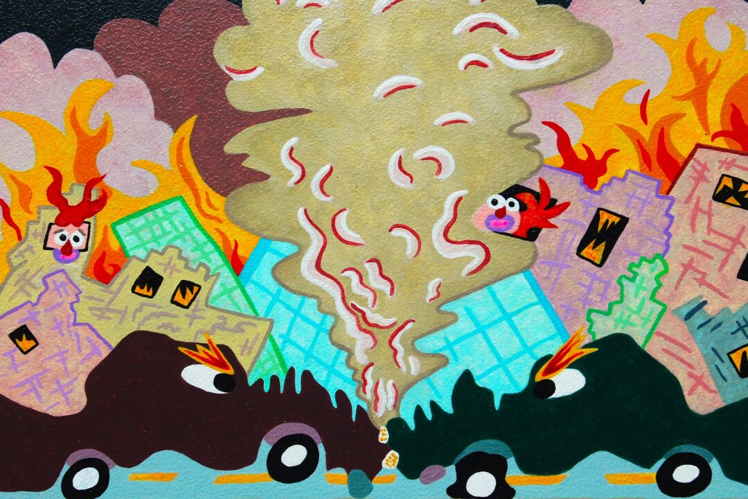 Original Acrylic Car Crash Painting, Urban Chaos Art (7x11) - Etsy