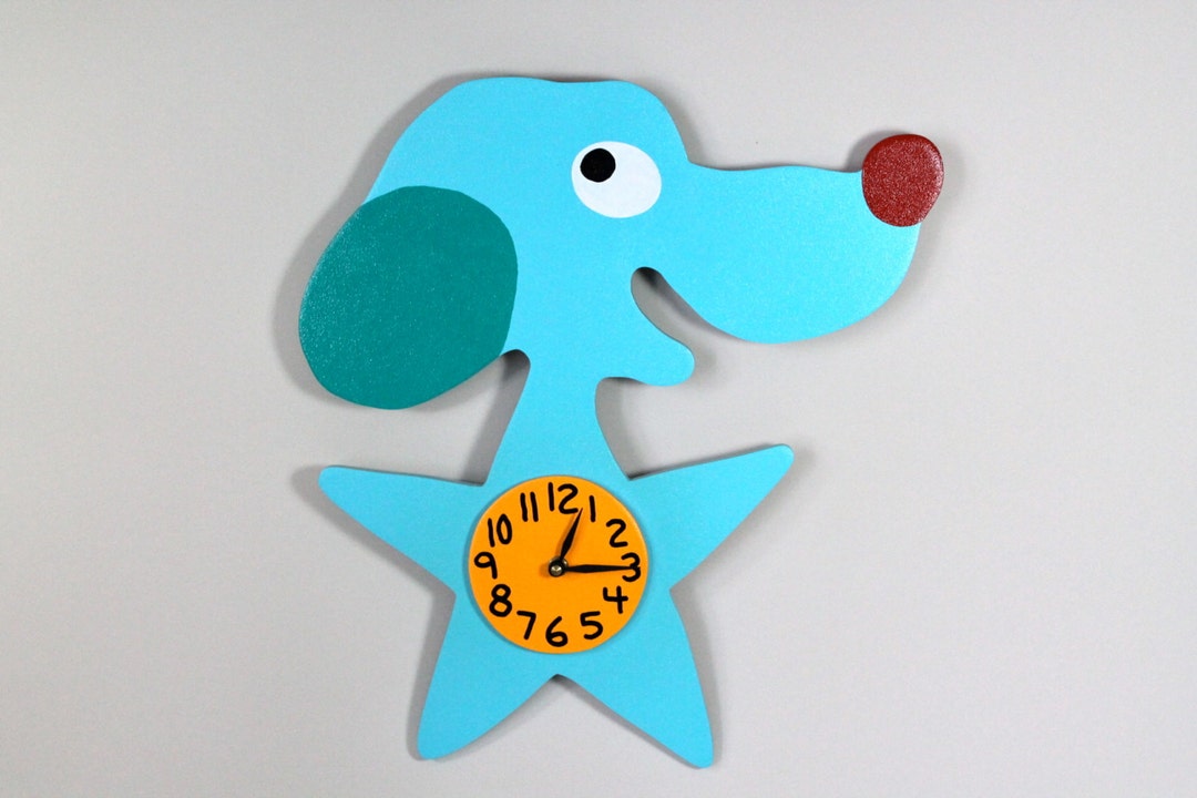 Blue Puppy Wall Clock, Original Dog Clock, Kuzniart Wall Clock, Pop Art ...