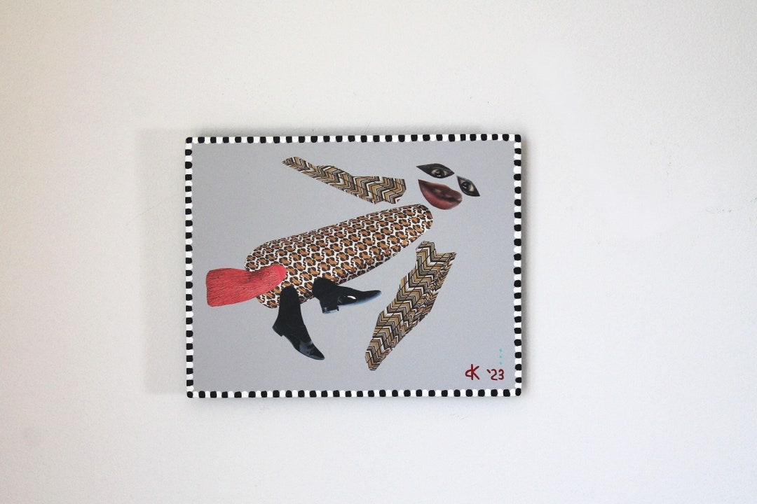 Bird Collage Abstract Art Mixed Media, HERRINGBONE SWAMP SUCKER, One of ...