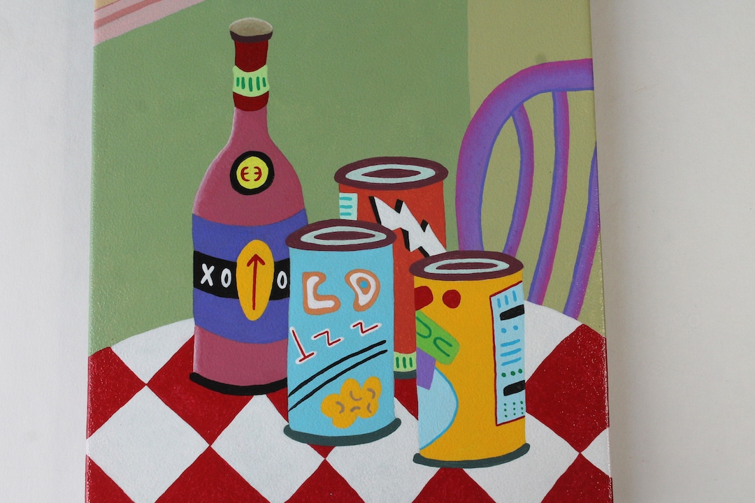 Kitchen Still Life Painting, THREE CANS and a BOTTLE, Urban Folk Art ...