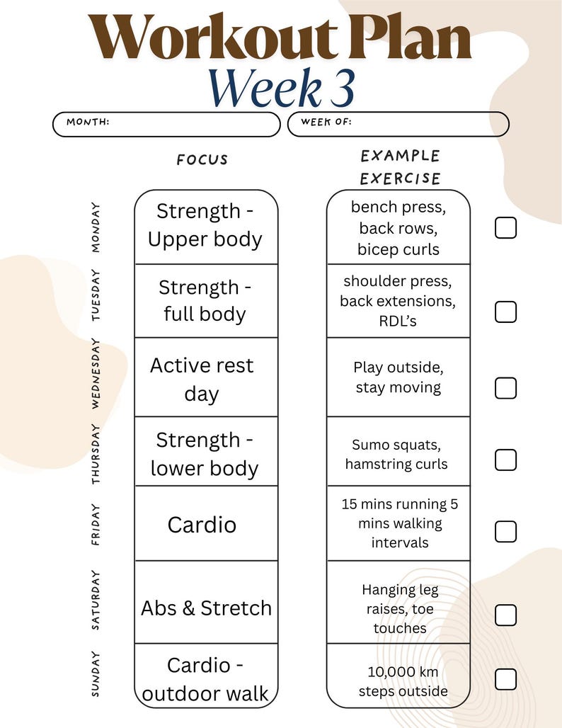 Month Workout Plan - Stay on Track With This Easy to Download Weekly ...
