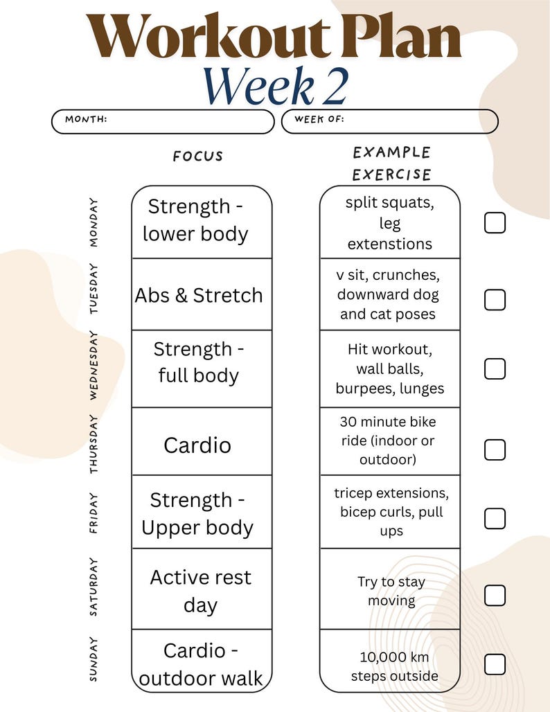 Month Workout Plan - Stay on Track With This Easy to Download Weekly ...