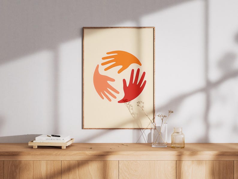 Helping Hands Poster | Abstract Unity Art Print | Modern Wall Art ...