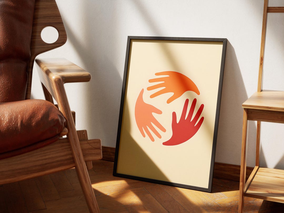Helping Hands Poster | Abstract Unity Art Print | Modern Wall Art ...
