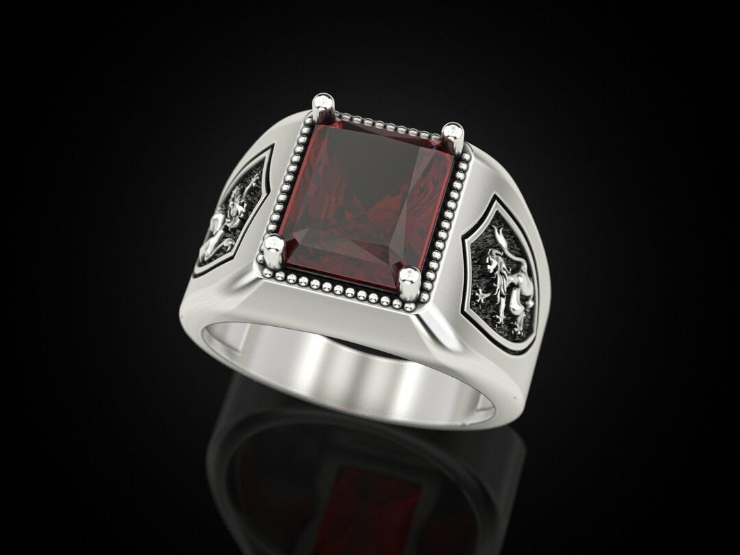 Lion Stone Knight Signet Ring – Sterling Silver Men’s Ring – Medieval ...