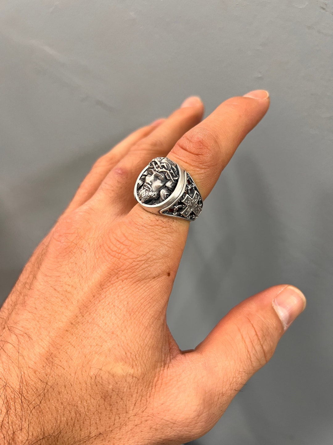 Jesus Christ Cross Christian Ring, Religious Silver Ring With Jesus ...