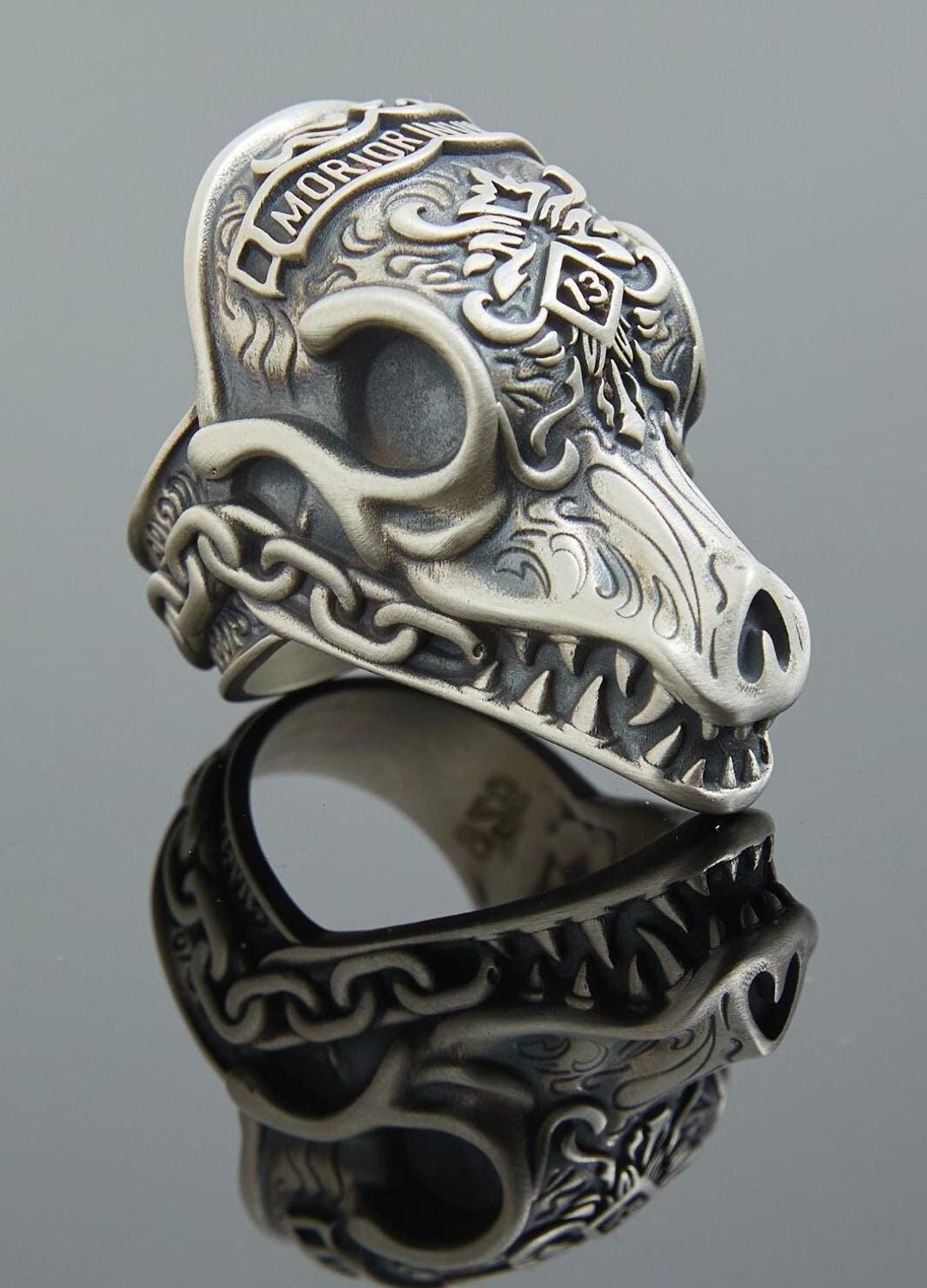 Morior Invictus Skull Ring: Handmade Sterling Silver Biker Ring - Etsy