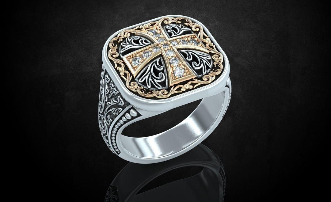 Religious Ring Motif Symbol Silver Men Ring – Unique Pattern Statement ...