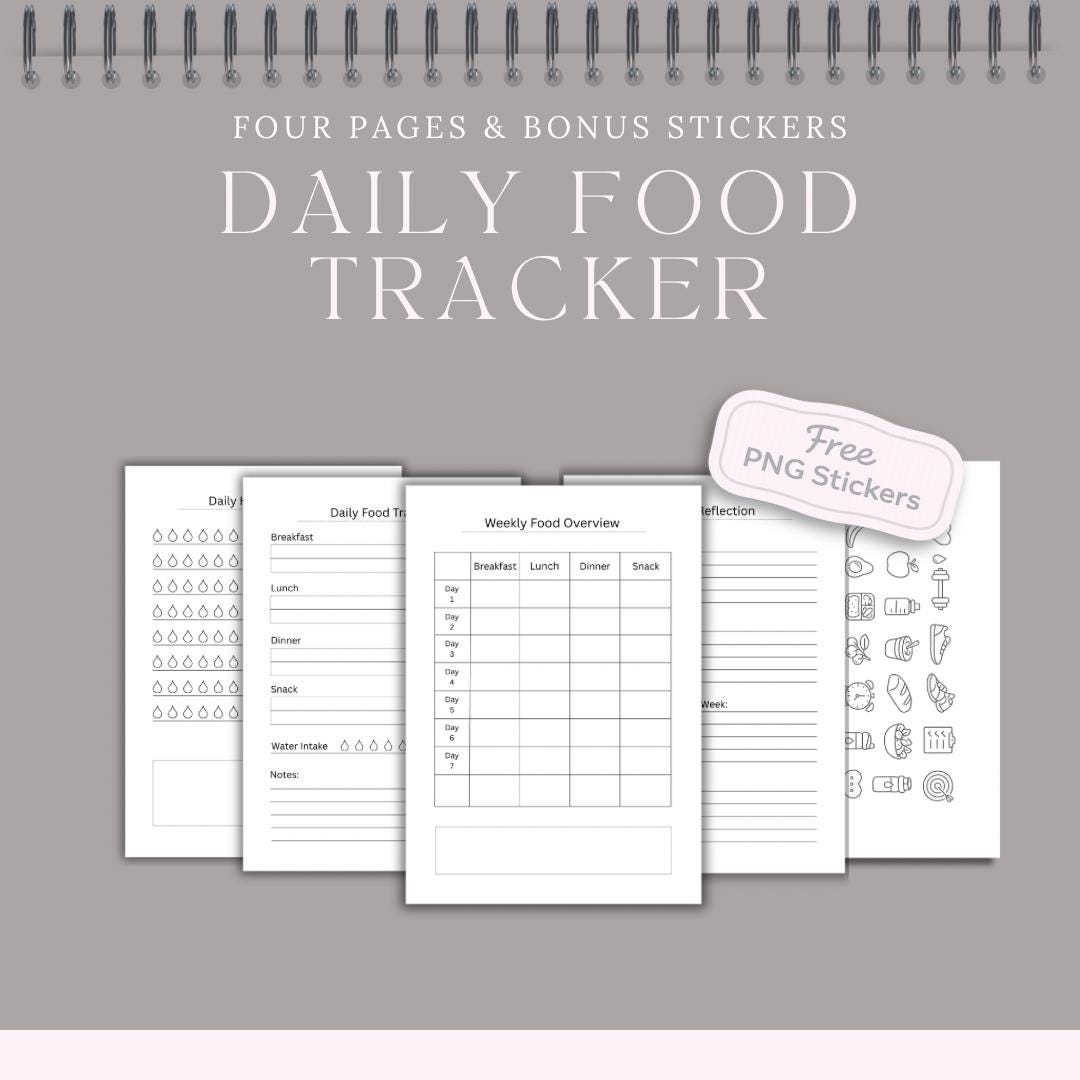 Daily Food Tracker Printable | Minimalist Meal Log With Stickers (PDF ...