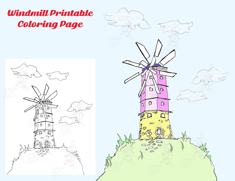 Windmill Printable Coloring Page Digital Download Print | Etsy