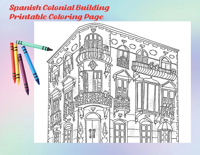 Spanish Colonial Building, Printable Coloring Page, Digital Download ...