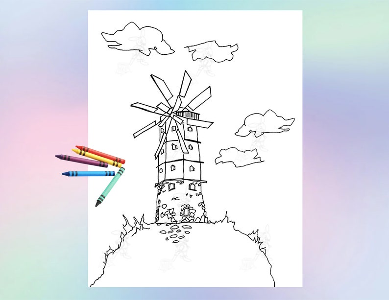 Windmill Printable Coloring Page Digital Download Print | Etsy