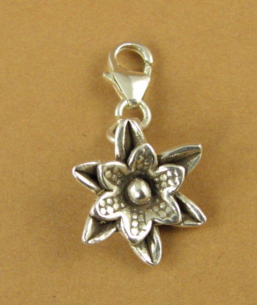 Small Flower Pendant / Clip on Charm. Lobster Clasp. Sterling Silver ...